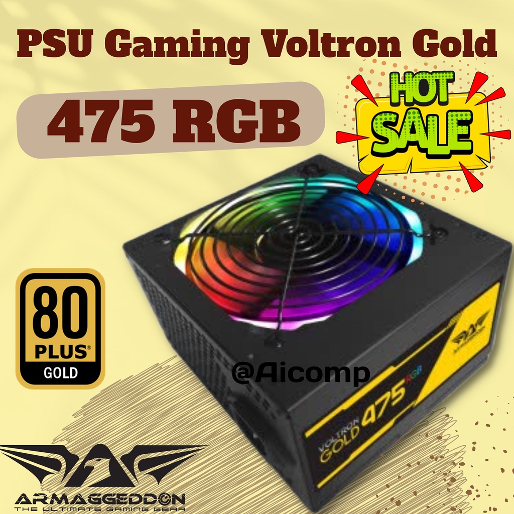 Voltron Gold 475 RGB Gaming PSU Armaggeddon 80 Plus 80Plus 80+ Powersupply Lightning With RGB ...