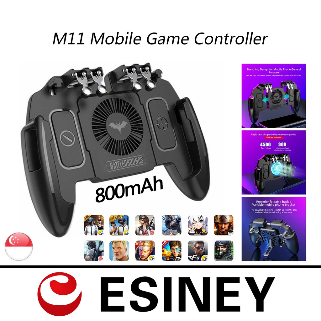 M11 Mobile Game Controller with 800mAh Power bank and cooling Fan PUBG Mobile Controller Gamepad ...