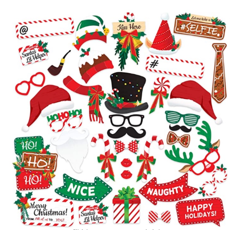 38pcs Christmas Photo Booth Props Christmas Games for Party Supplies ...