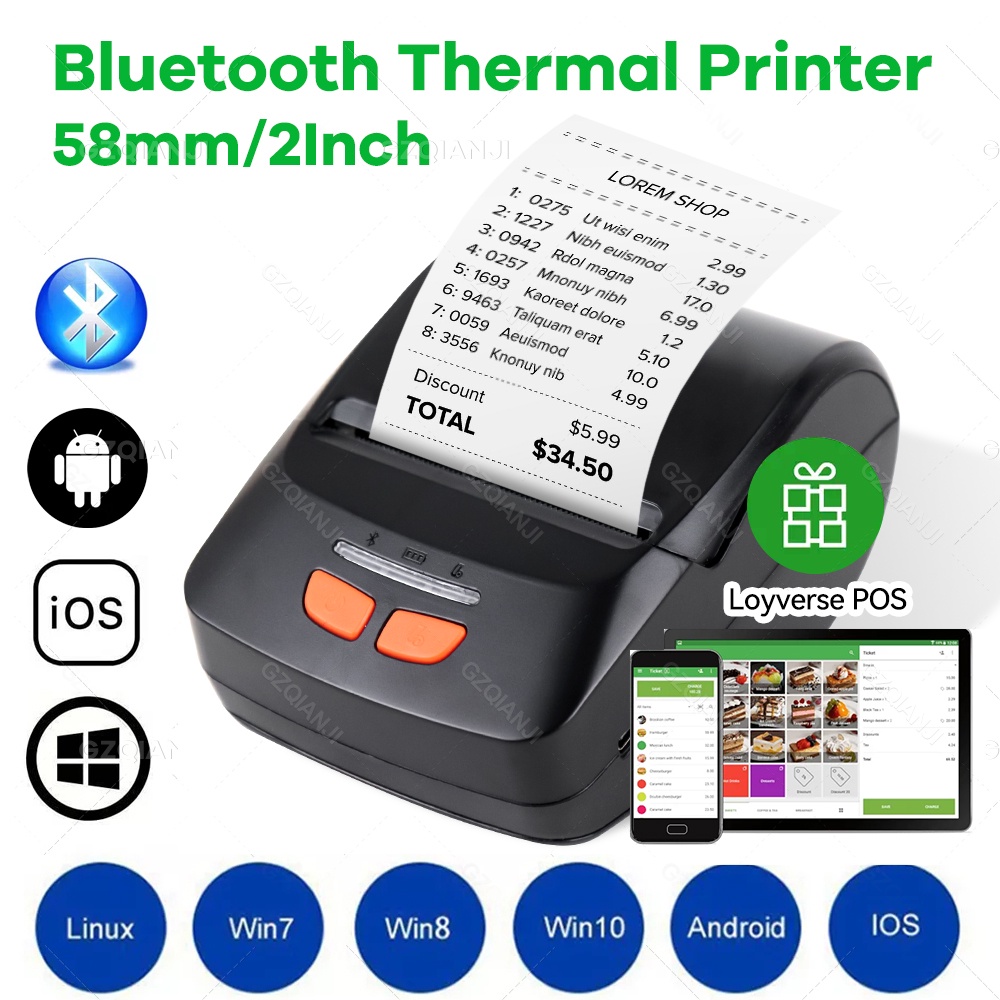 Ready in Stock 58mm POS Bluetooth Portable Thermal Receipt Printer Wireless Mini Printer Pay ...
