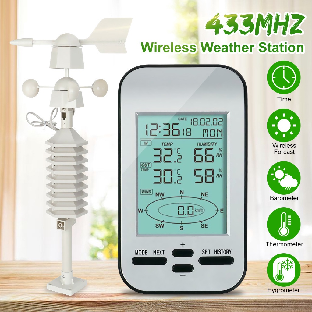 RF 433mhz Professional Wireless Weather Station Clock Wireless ...