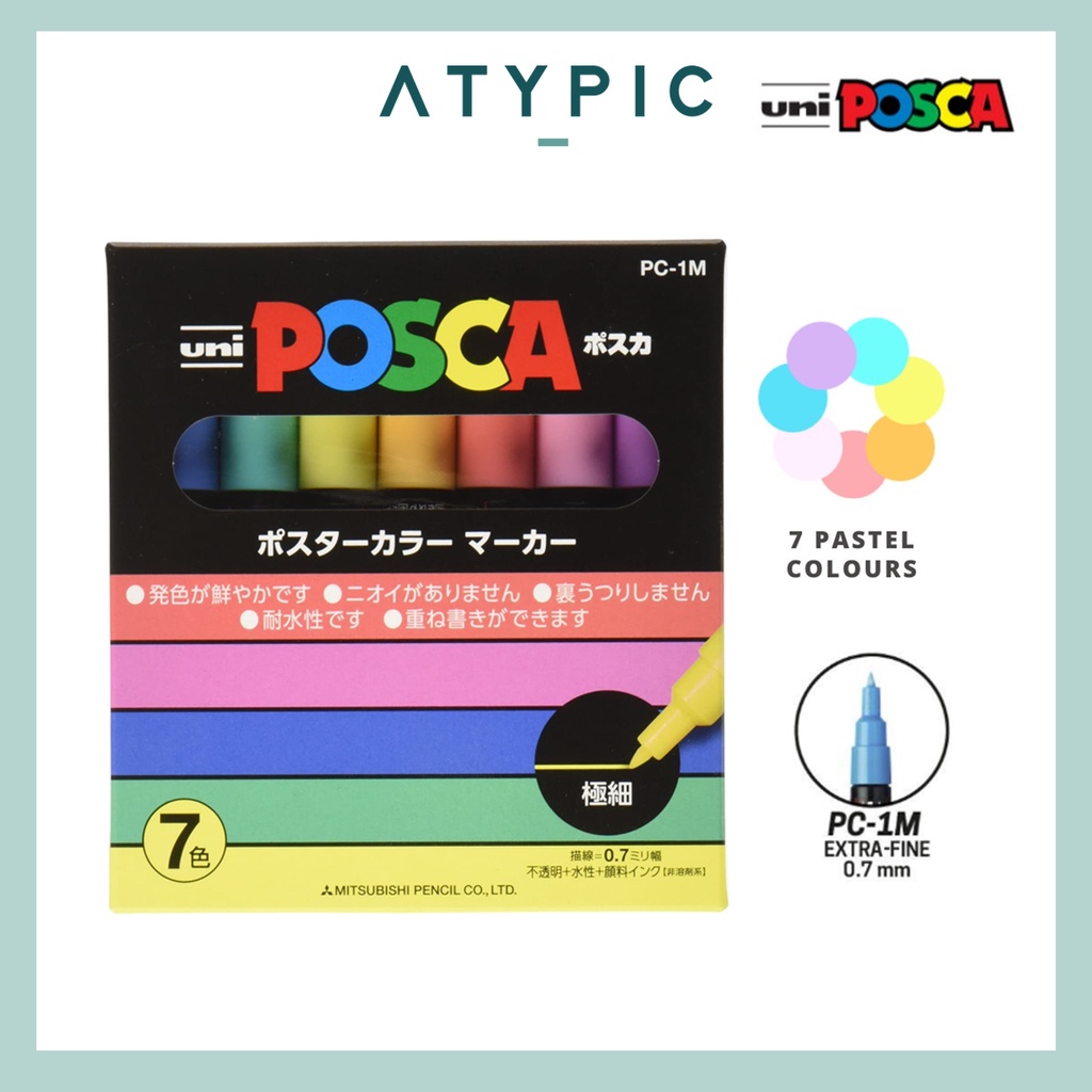 Uni POSCA Marker Pens (Extra Fine) - Pastel Colours (Set of 7 ...