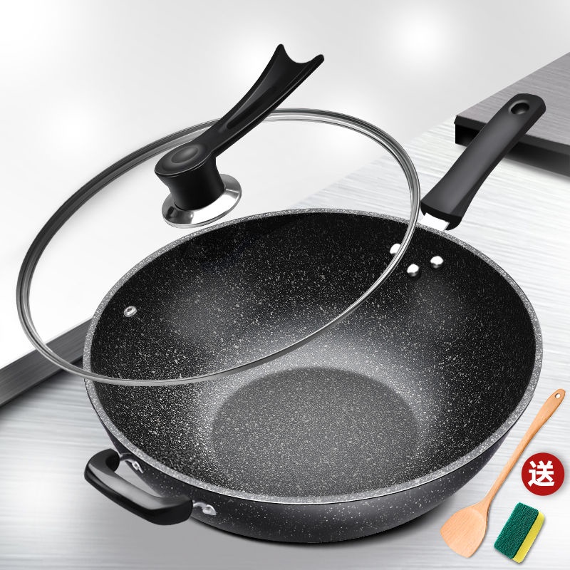 Medical Stone Wok Non-Stick Pan Household Iron Pan Smoke-Free Cooking ...
