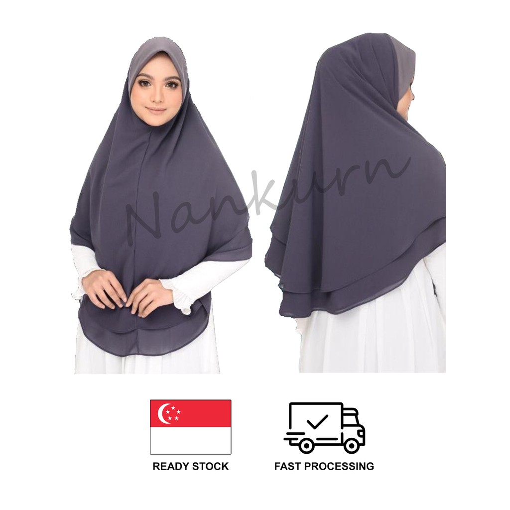 Khimar Fatima 3 Layer Instant Hijab Shawl Chiffon Muslimah with Awning ...