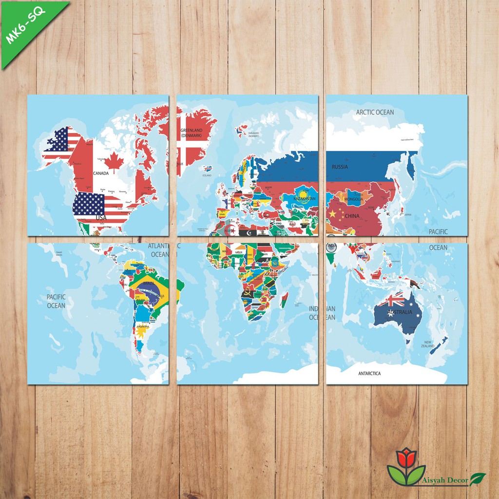 HIASAN DINDING 6pcs World Map Wall Decoration World Map 60x40cm MK6-SQ ...