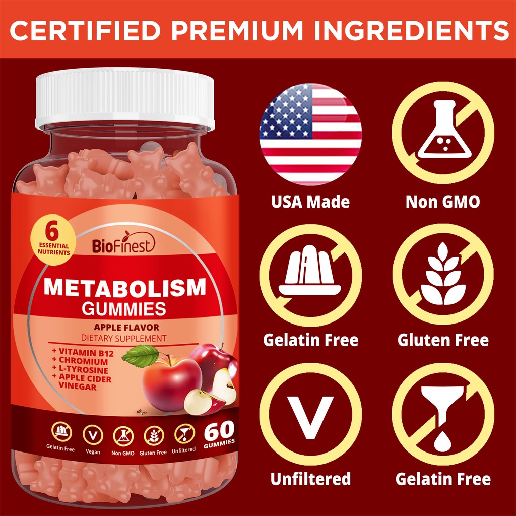 Biofinest Metabolism Gummy Supplement - Apple Cider Vinegar Vitamin B ...
