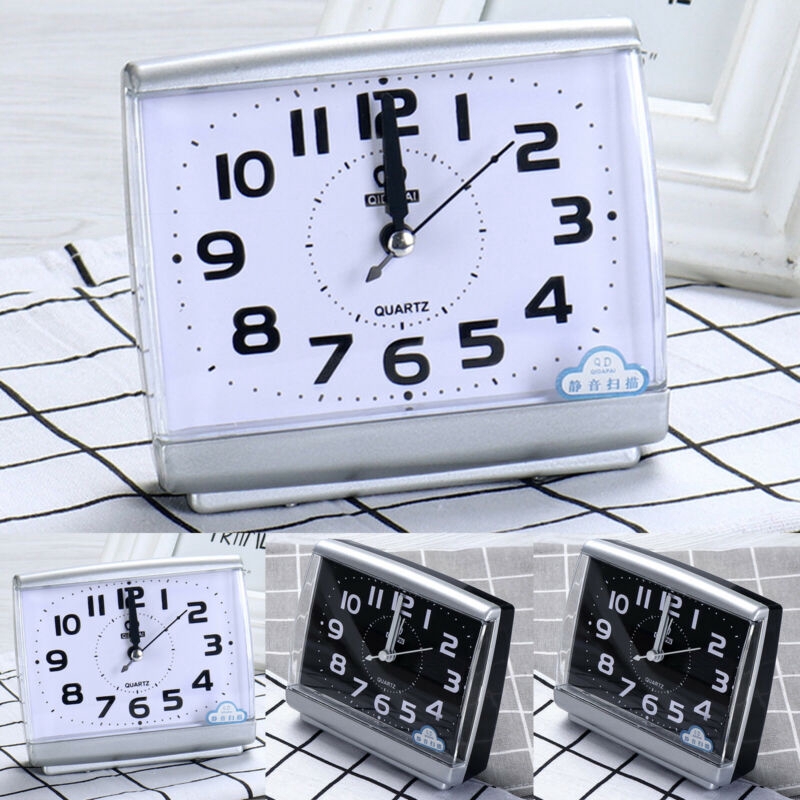 Portable Square Alarm Clocks Quartz Bedside Silent No Ticking Analogue ...
