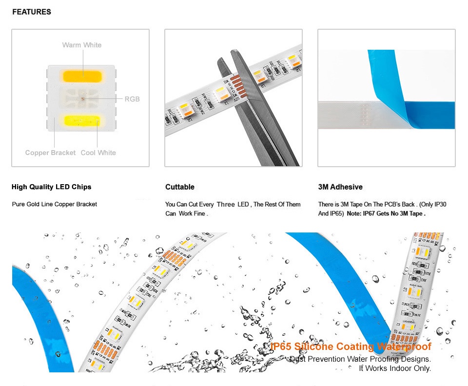 5m DC12V 5050 RGBCCT 5 in 1 LED Lights RGB WW CW 2700K - 6500K Strip ...