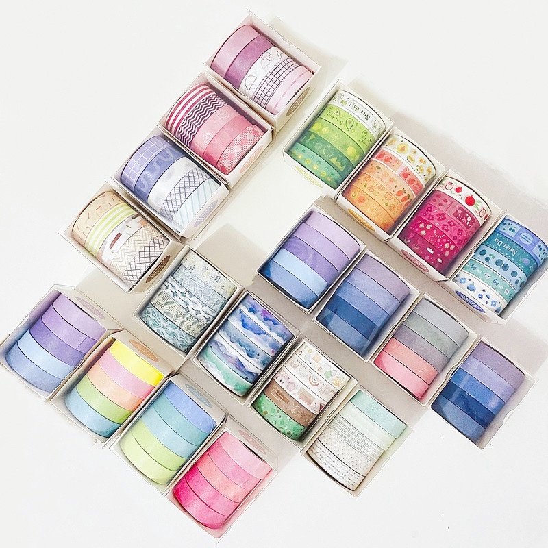 RUIXIANG 5 Rolls Box Solid Color Washi Tape Multiple Pattern ...