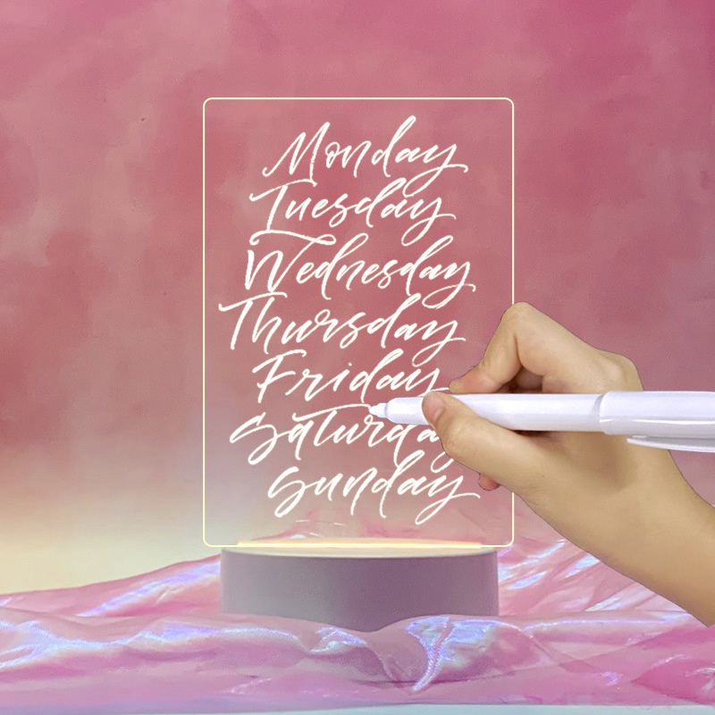 Acrylic transparent luminous desk lamp note board erasable ins message ...