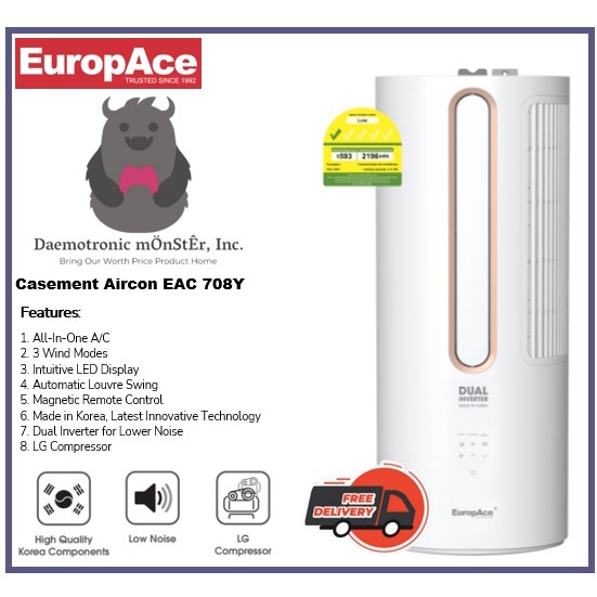 EuropAce EAC 708Y 8000BTU Casement Aircon FREE Installation on Sliding ...