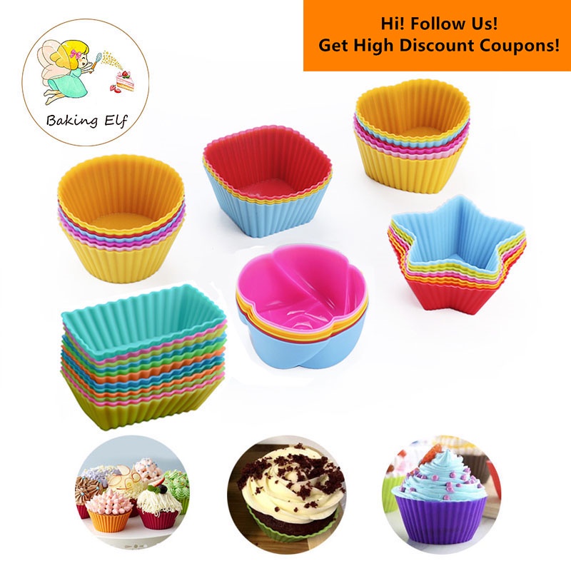 5 Pcs Silicone Muffin Cup Cake Mold, Reusable Baking Cupcake Mould ...