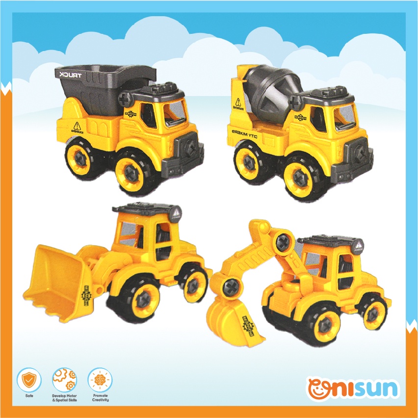 4 in 1 Kids Boy Push Pull Engineer Construction Trucks Vehicle Pretend ...