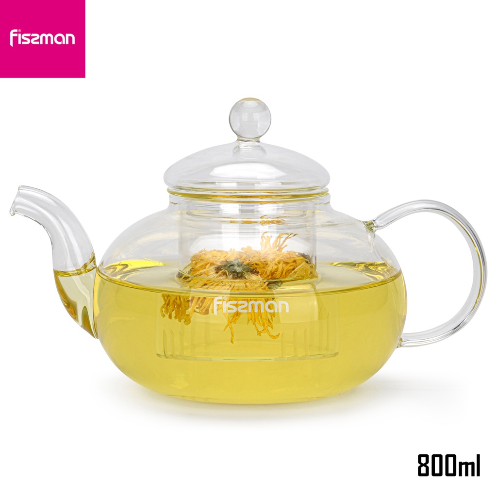 Fissman Glass Teapot with Inner Filter 800ml - Heat Resistant Glass Tea ...