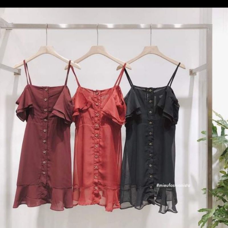 Mieu FASHIONISTA 2-strap drop-sleeve dress (red) | Shopee Singapore