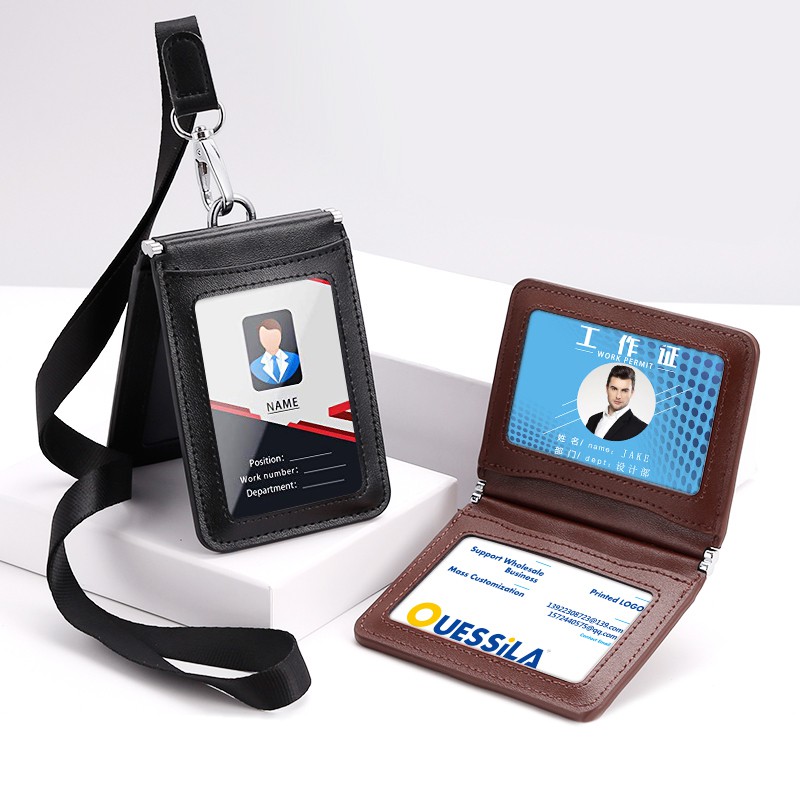 Luxury Genuine Leather ID Badge Holder Access Control Card Holders with ...