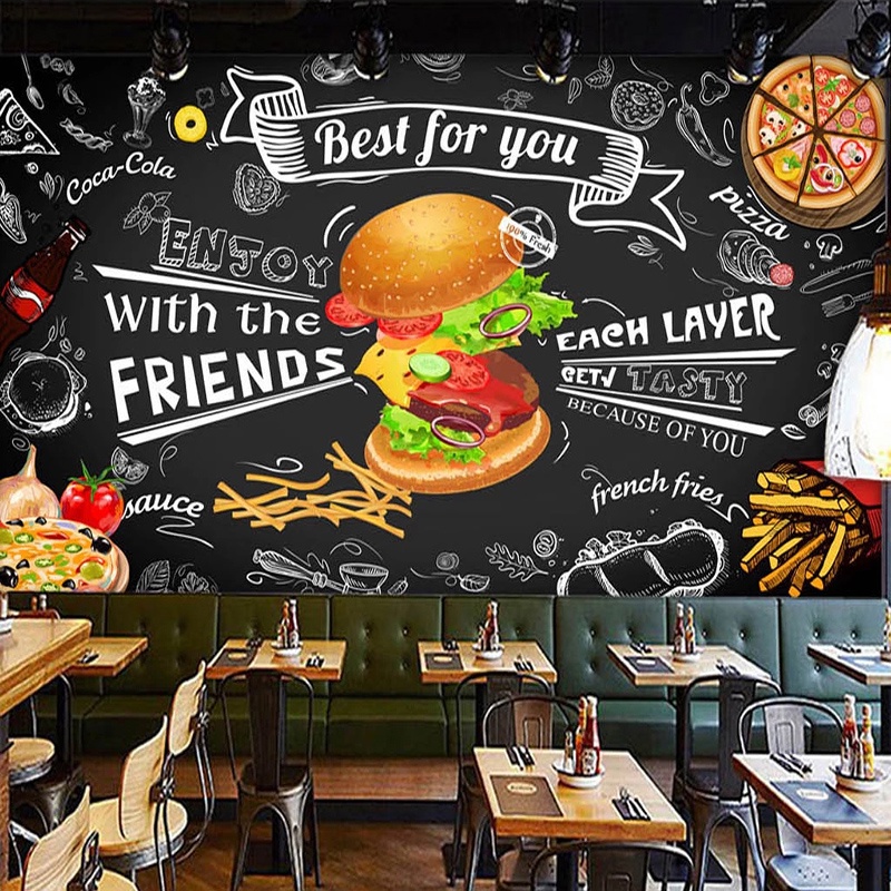 Custom Mural Wallpaper 3D Burger Fast Food Restaurant Coffee Shop ...