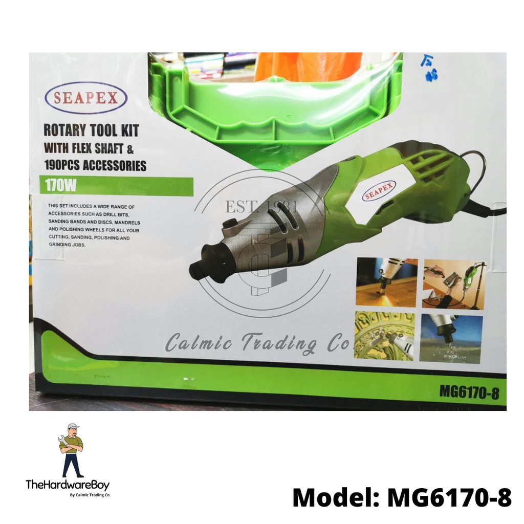 SEAPEX Rotary Tool Kit w/ Flex Shaft & 190pcs Accessories | Shopee ...