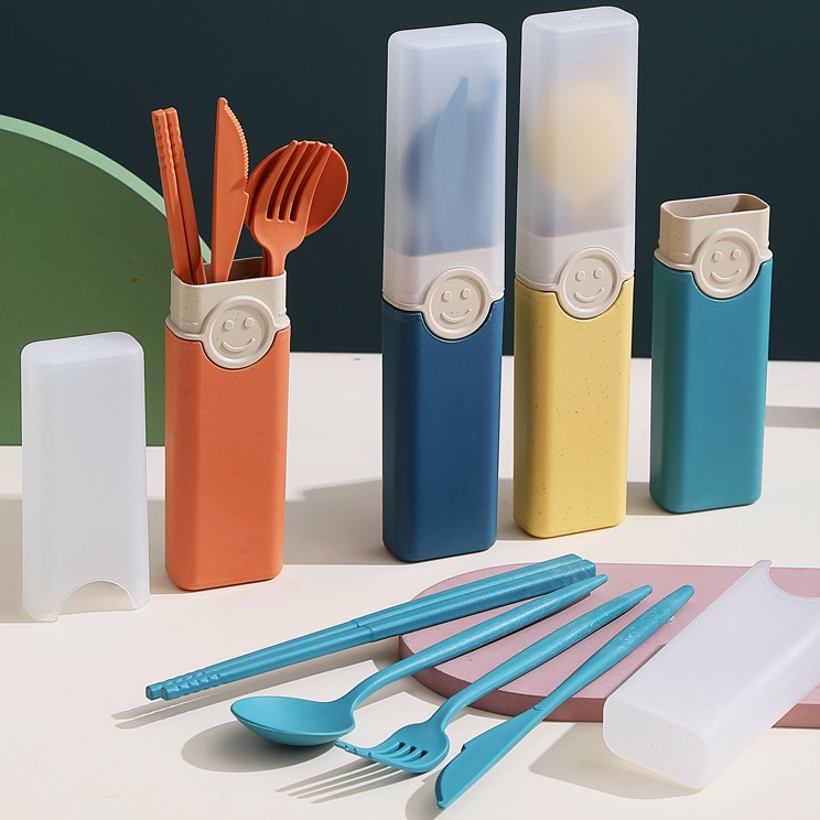 4 Pcs/set Tableware Set Office Worker Student Plastic Portable ...