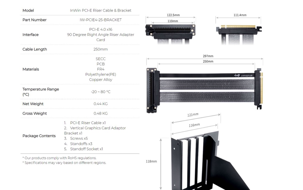 InWin PCI-E Riser Cable 3.0/4.0 and Bracket ATX 6-SLOT Required (1 YEAR WARRANTY BY AVERTEK ...