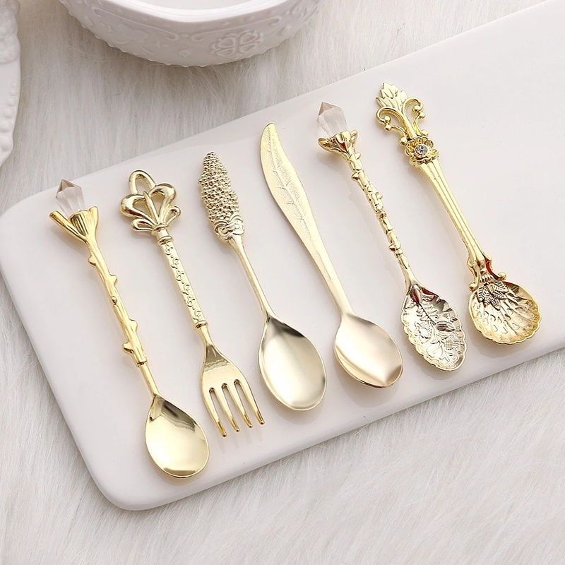 6pcs/ Set Vintage Court Style Coffee Spoon Set Tableware/ Retro Carved ...