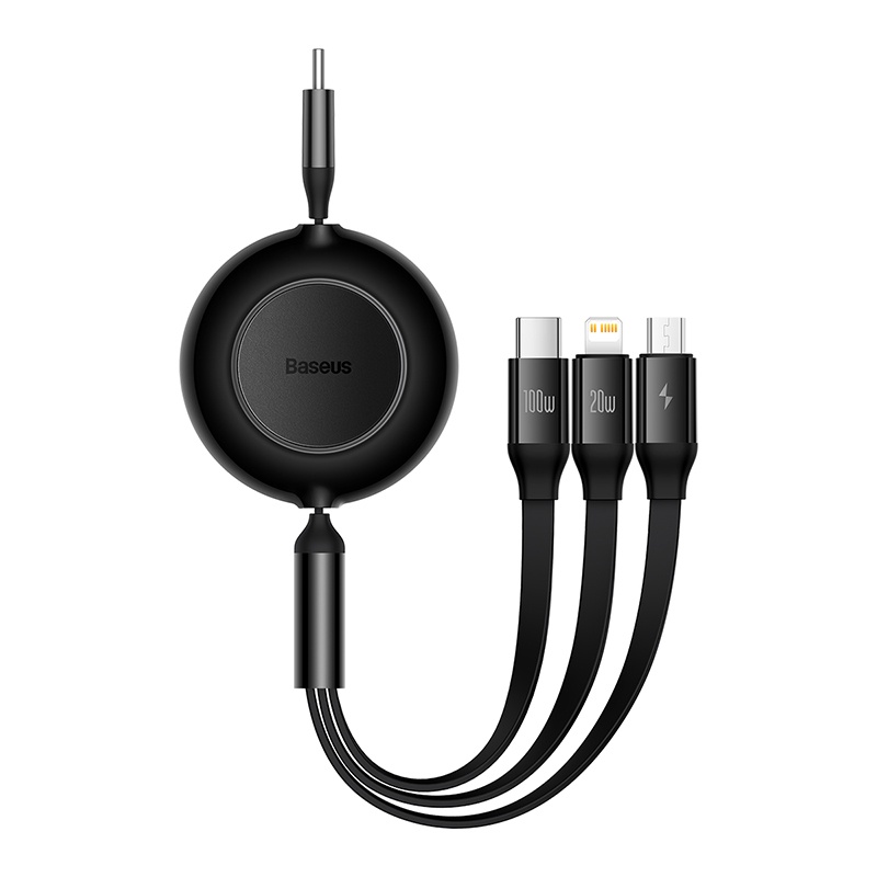 Baseus Retractable 100W 3 IN 1 USB Charge Cable For i14 Samsung Xiaomi ...
