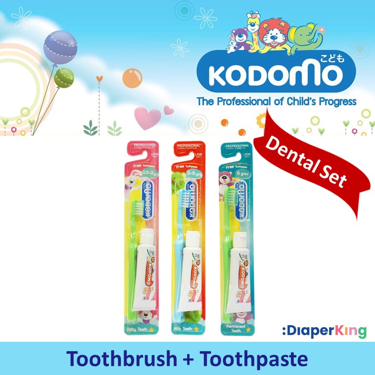 Kodomo Kids Dental Set - Toothpaste & Toothbrush (0.5 Years to 6+ Years ...