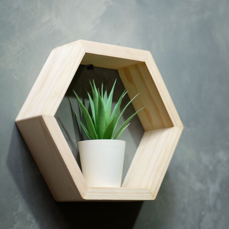HIASAN DINDING KAYU Hexagon/shelf/wall Shelf/Hexagonal Wood/Minimalist ...