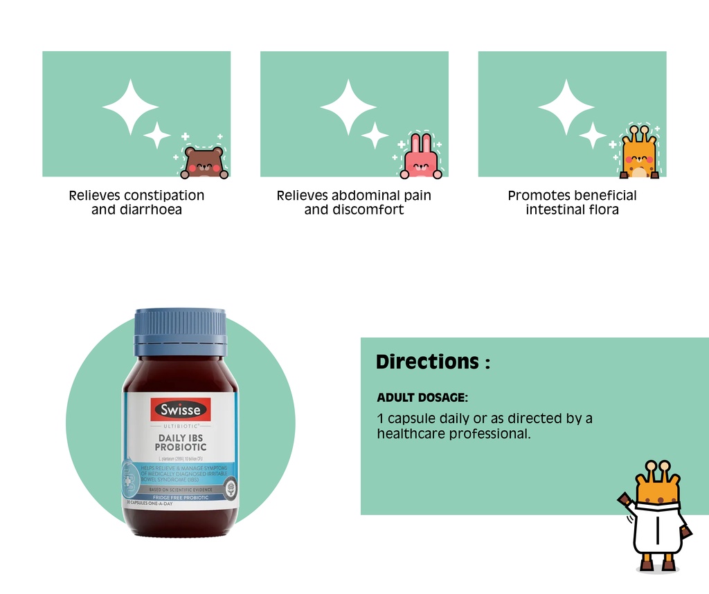 (Brand Authorised) Swisse Ultibiotic Daily IBS Probiotic 30 Capsules ...