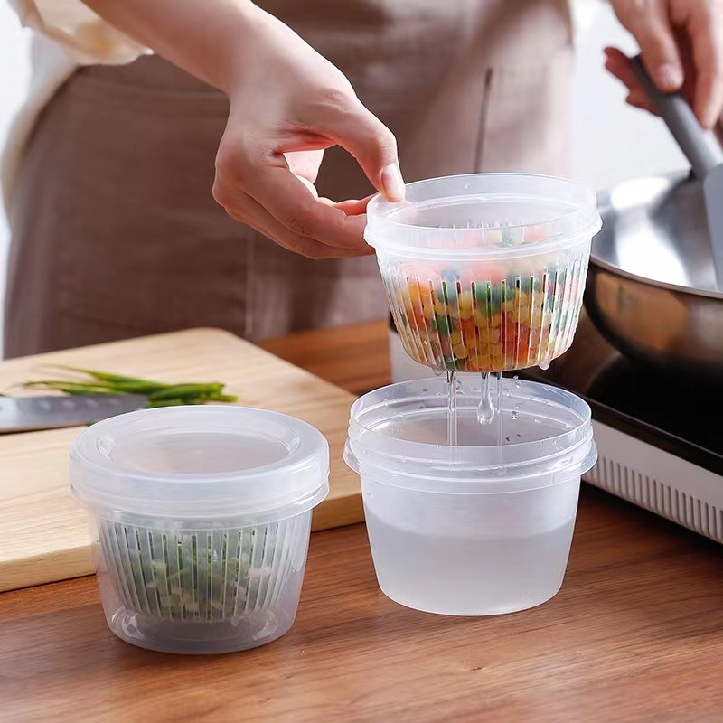 Food Storage Box With Sieve Round Container Preservation Vegetable Jar ...