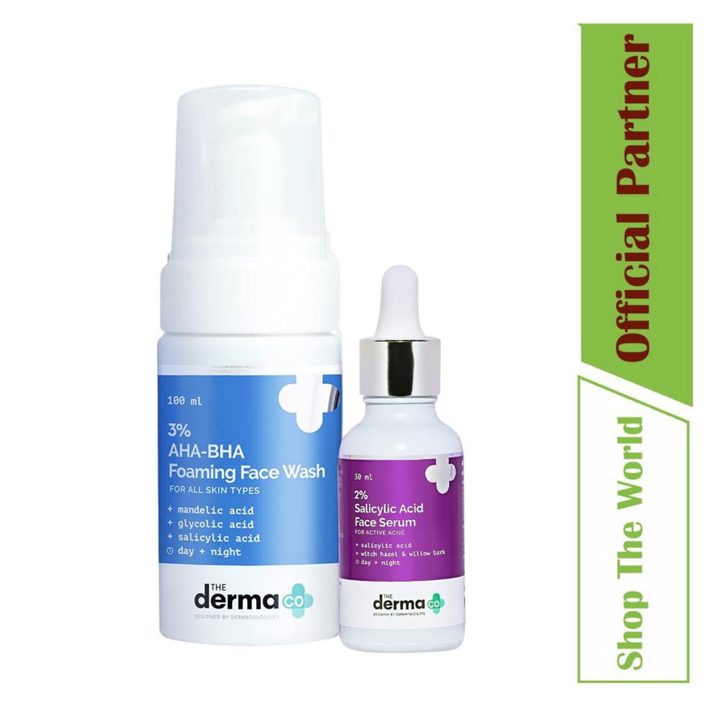 The Derma Co Acne Care Combo (3% AHA-BHA Foaming Face Wash 100 ml + 2% ...