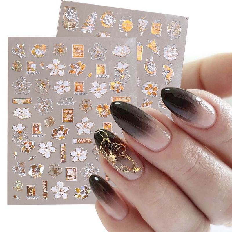 New nail stickers ins platinum back glue bird flower abstract face ...