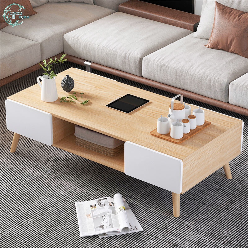LUCKYKUKA Coffee Table With Drawer Snap Up Small Family Tea Table With ...