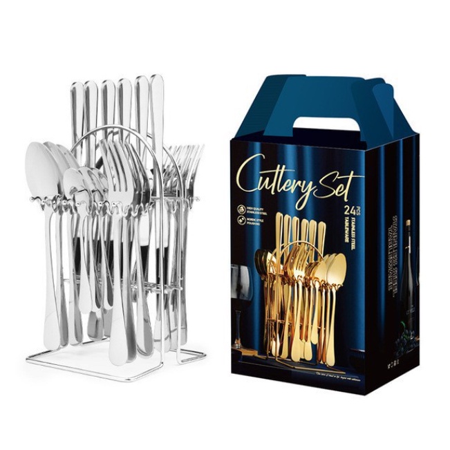 24pcs Hanging Stainless Steel Cutlery Set Spoon and Fork Gift Box Set ...