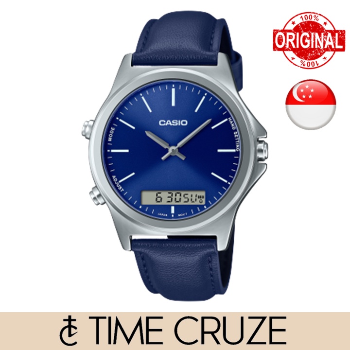 [Time Cruze] Casio MTP-VC01 Blue Leather Strap Quartz Analog Digital Blue Dial Men Watch MTP ...