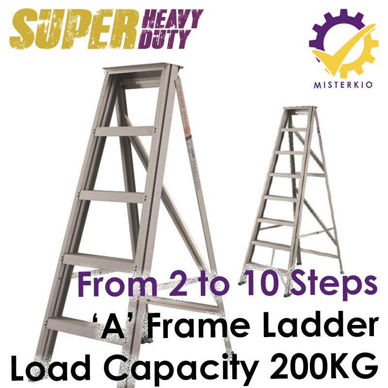 200KG SUPER Heavy Duty A Frame Ladder Aluminium 2 to 10 steps SINGLE ...