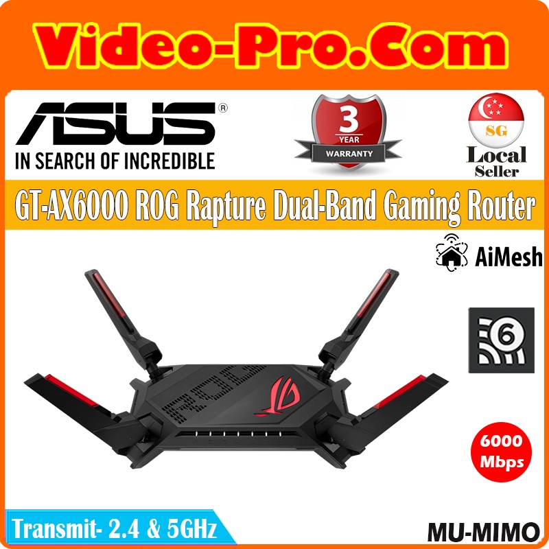 Asus GT-AX6000 ROG Rapture Dual-Band WiFi 6 Gaming Router (802.11ax ...