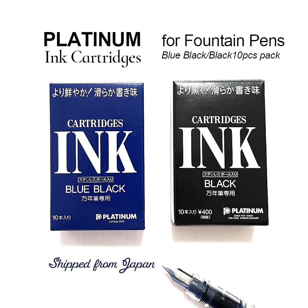 Platinum Fountain Pen Ink Cartridge 10pcs Pack Blue Black/Black Made in ...