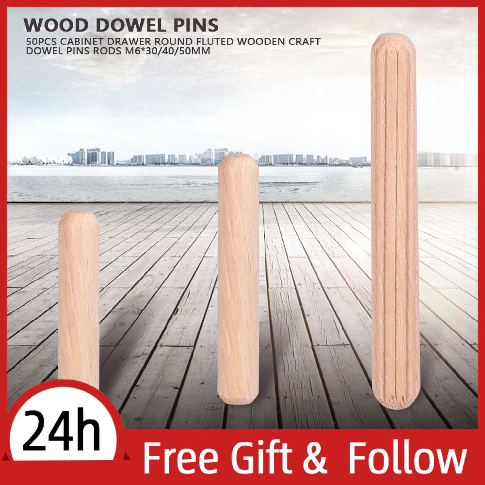 50Pcs Cabinet Drawer Round Fluted Wooden Craft Dowel Pins Rods M6*30/40 ...