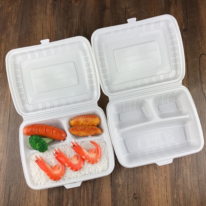 Disposable Eco-friendly Plastic White Lunch Box Separated Three Grids ...