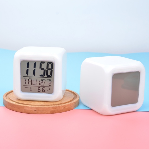 Mini Square Digital LED Clock 7 Colours Light Effect Colourful | Shopee ...
