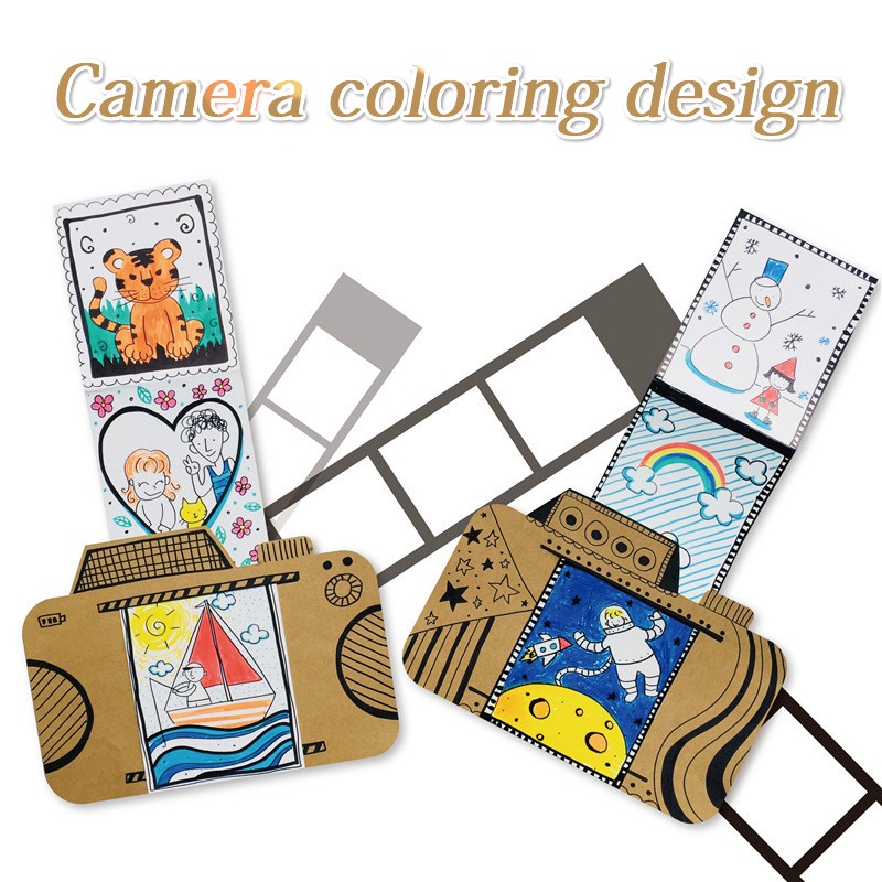 Children arts and crafts cardboard coloring camera hand-painted ...