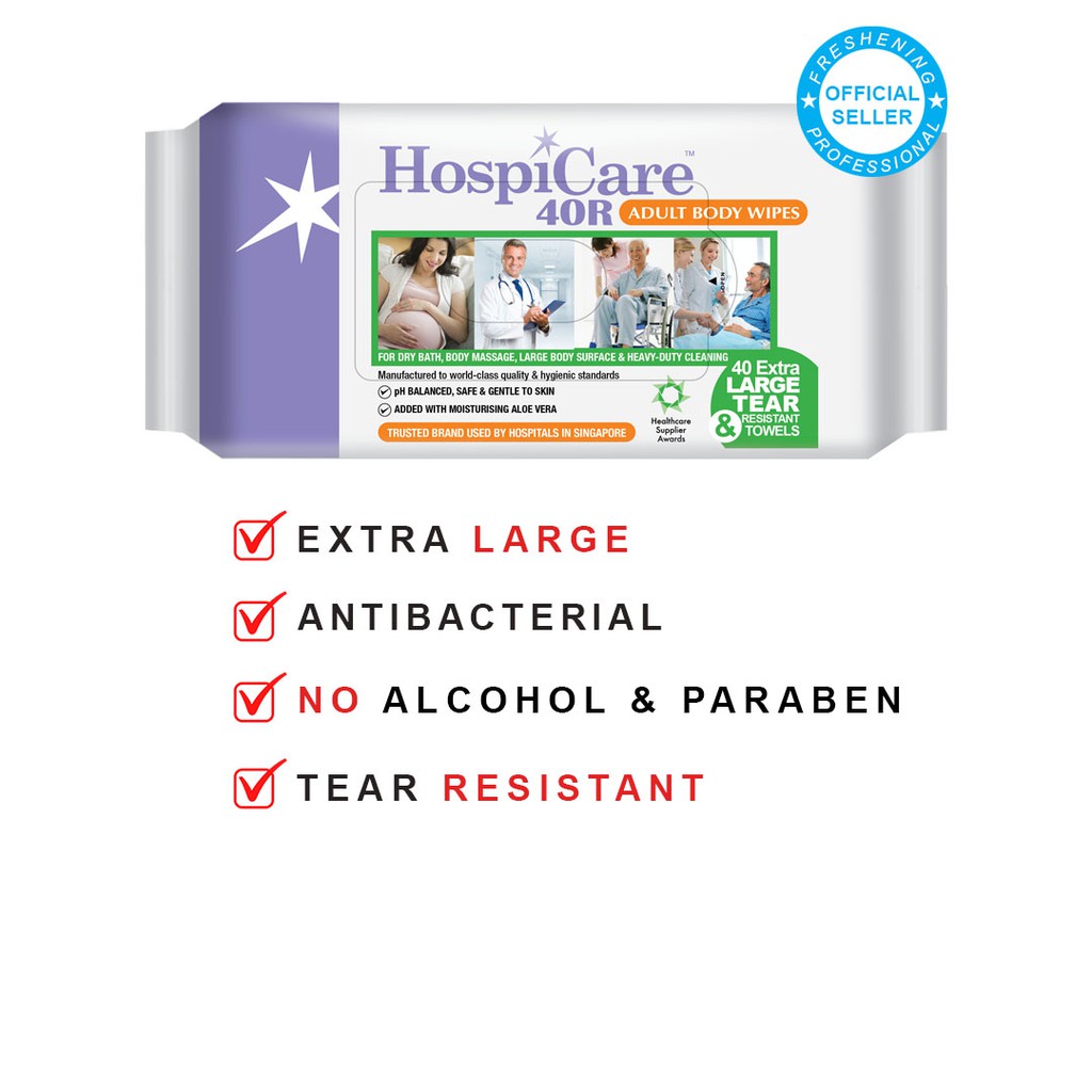 Hospicare Adult Body Wipes 40R Resealable (18 Packets) | Shopee Singapore