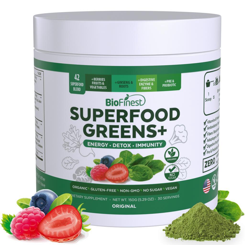 Biofinest Superfood Greens+ Powder Drink Probiotics Enzymes Fibers Acai ...