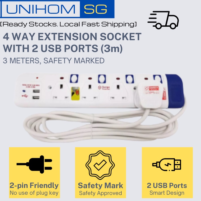 UnihomSG | SINGAPORE SAFETY MARKED | 4 Way Gang Electrical Extension ...