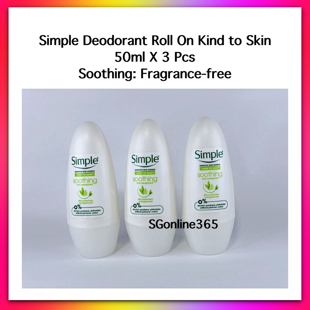 Simple Deodorant Roll On Kind to Skin 50ml X 3 Pcs | Shopee Singapore
