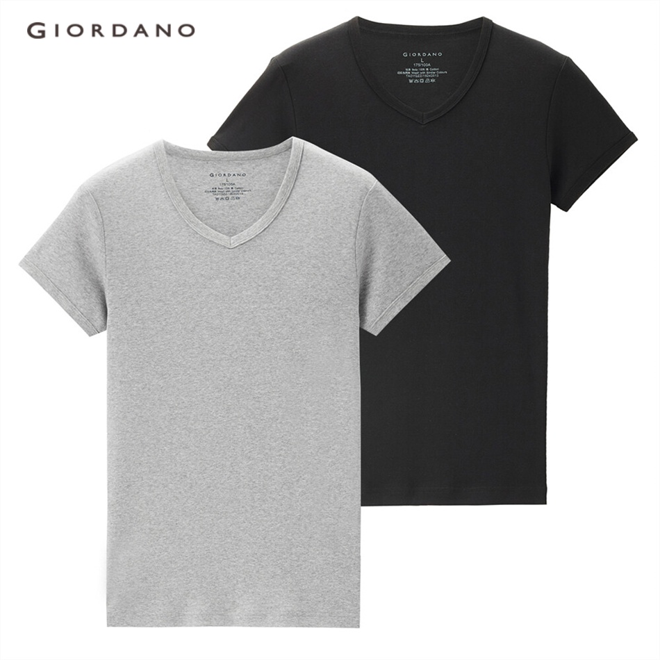 GIORDANO MEN 2 pcs v-neck short sleeve palin color tee 18242013 ...