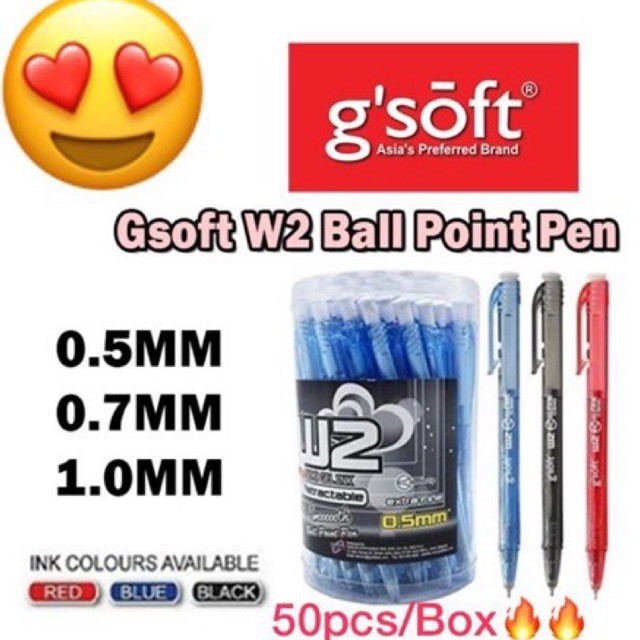 50Pcs Gsoft W2 Ball Pen 0.5mm 0.7mm 1.0mm Blue Black Red | Shopee Singapore