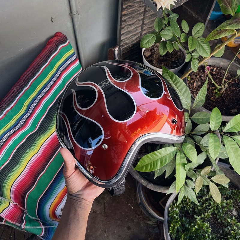 Helmet Custom Flame candy red Metallic - Helmet chopper | Shopee Singapore