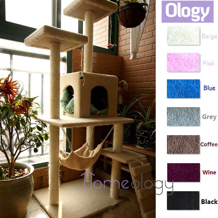 Pet Station! Adult Cat Scratching Tree w/ Hammock Kitten House Tower ...